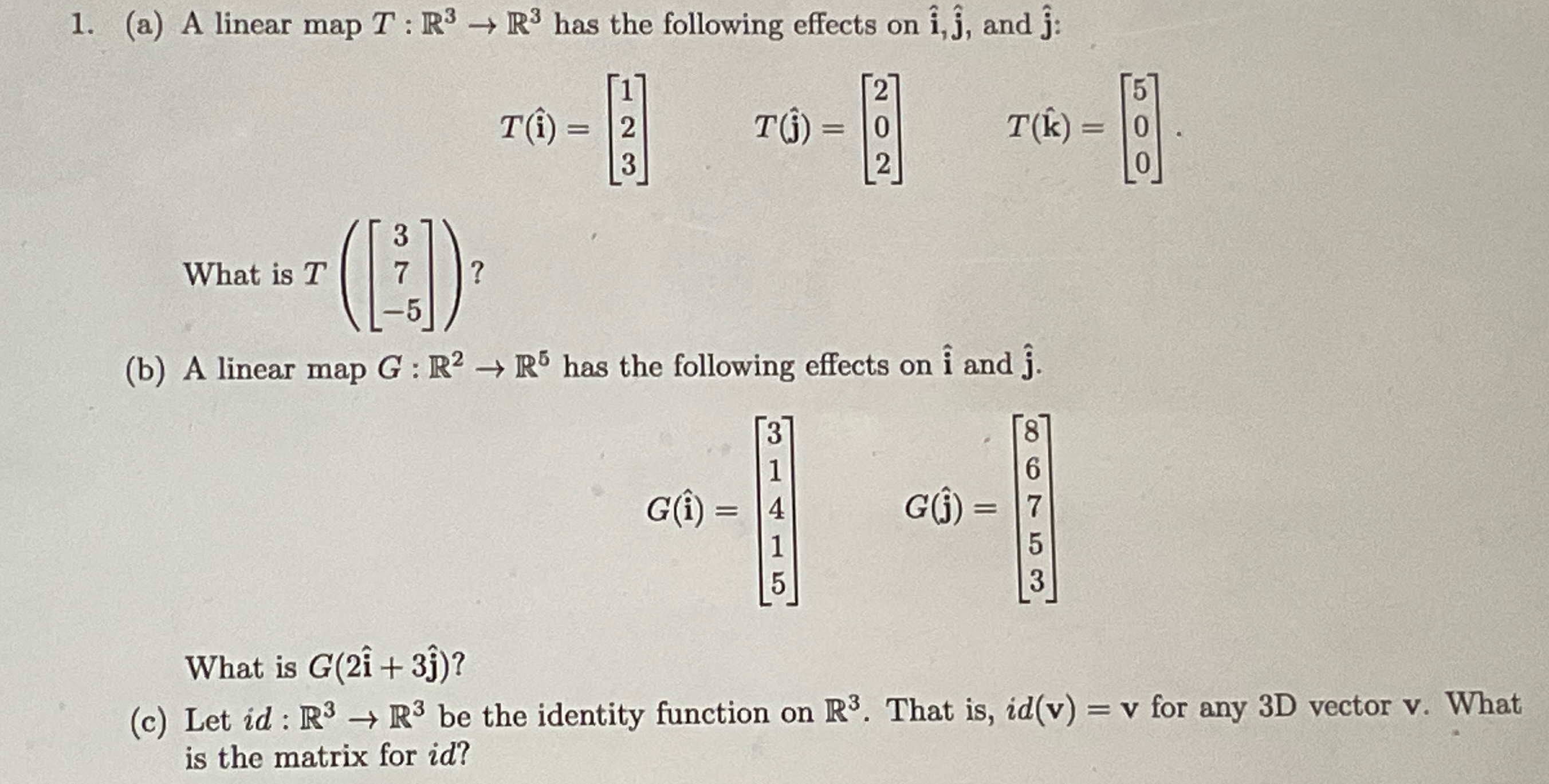 Solved (a) ﻿A linear map T:R3→R3 ﻿has the following effects | Chegg.com