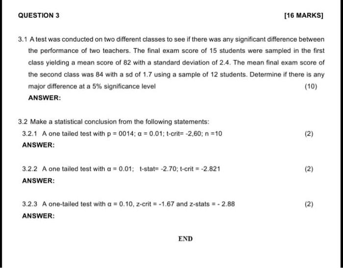 Solved 3.1 A test was conducted on two different classes to | Chegg.com