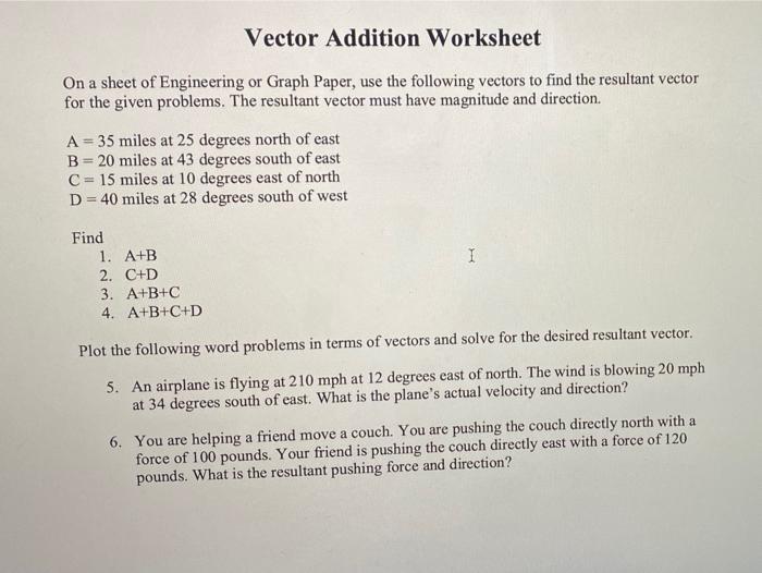 Solved Vector Addition Worksheet On a sheet of Engineering | Chegg.com