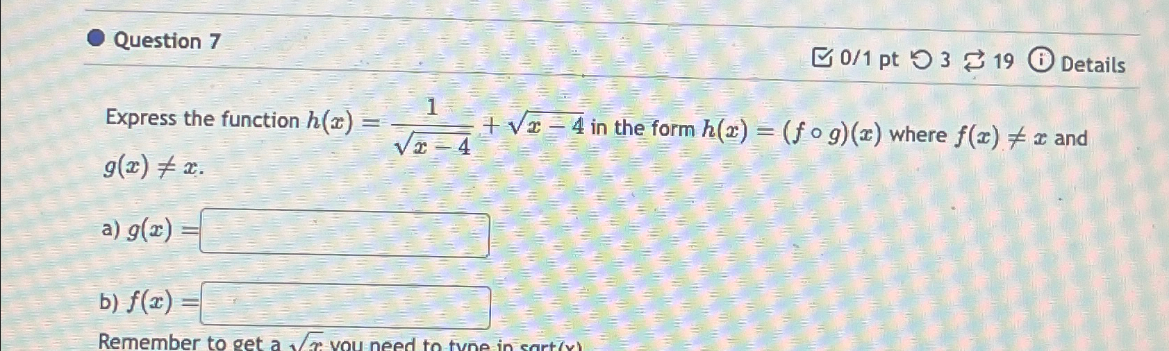 Solved Question 701 ﻿pt 3⇄19(i)DetailsExpress the function | Chegg.com