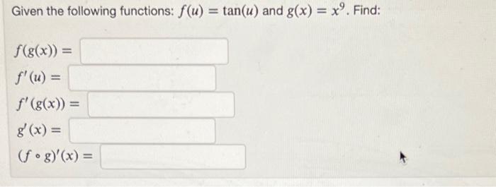 Solved Given the following functions: f(u)=tan(u) and | Chegg.com