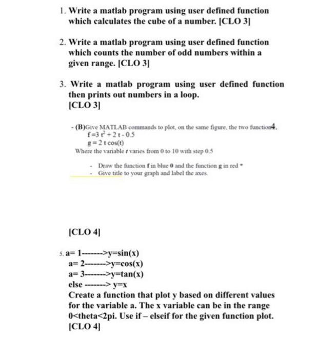 Solved 1 Write A Matlab Program Using User Defined Function 