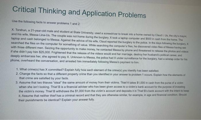 Solved Critical Thinking and Application Problems Use the | Chegg.com