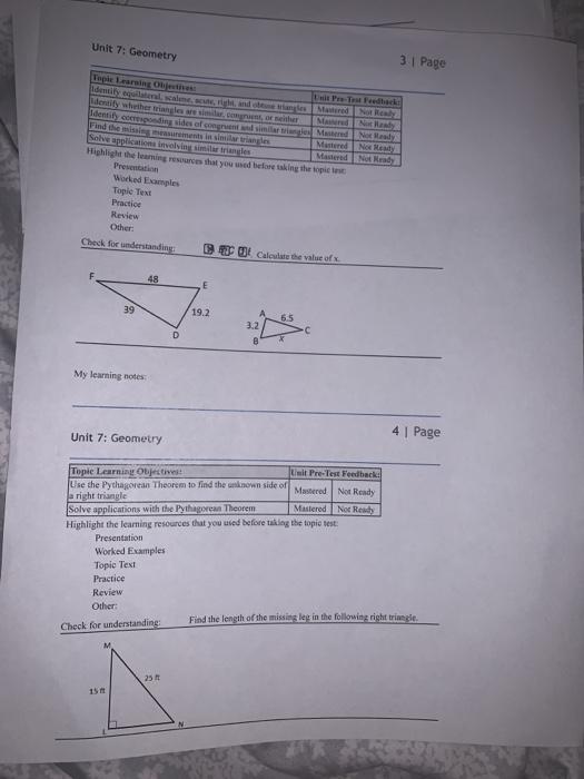 Solved Unit 7: Geometry 1 | Page Topic Learning Objectives: | Chegg.com