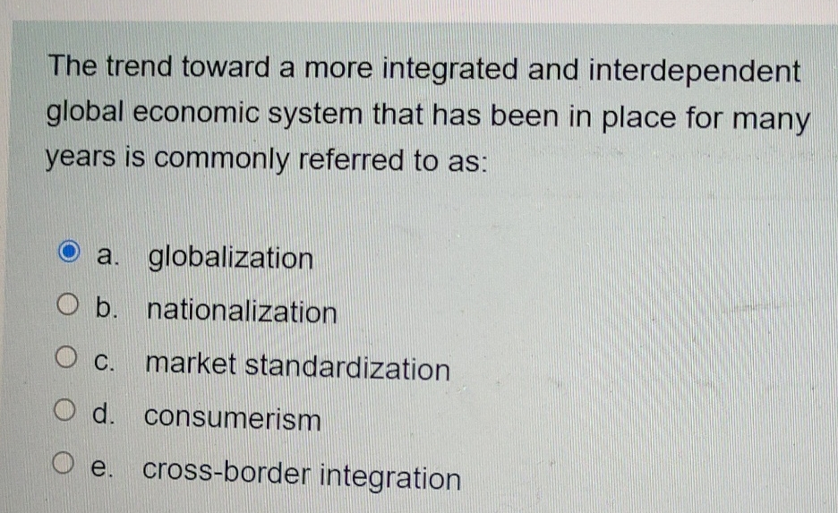 Solved The trend toward a more integrated and interdependent | Chegg.com