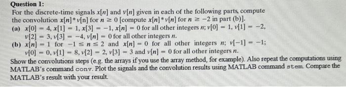 Solved For the discrete-time signals x[n] and v[n] given in | Chegg.com