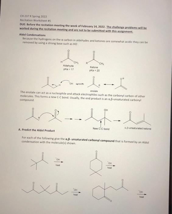 Solved CH 237 R Spring 2022 Recitation Worksheet 85 DUE: | Chegg.com