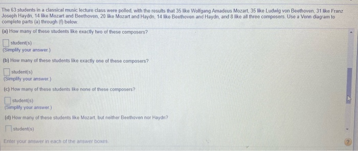 Solved The 63 students in a classical music lecture class | Chegg.com