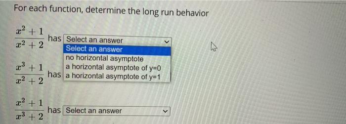 Solved For each function, determine the long run behavior | Chegg.com