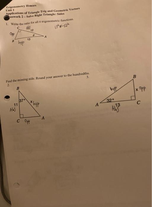 Solved Trigonometry Honors Linit 1 Applications of Triangle | Chegg.com