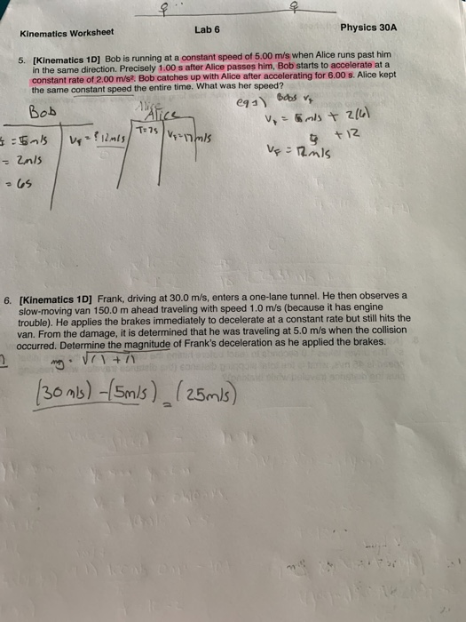 Solved Kinematics Worksheet Lab 6 Physics 30A 5. (Kinematics | Chegg.com