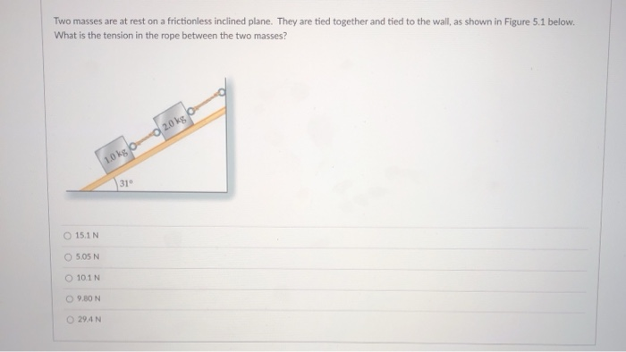 Solved Two masses are at rest on a frictionless inclined | Chegg.com