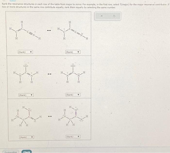 Solved Rark the resonance structures in each row of the | Chegg.com Solved Rark the resonance structures in each row of the | Chegg.com