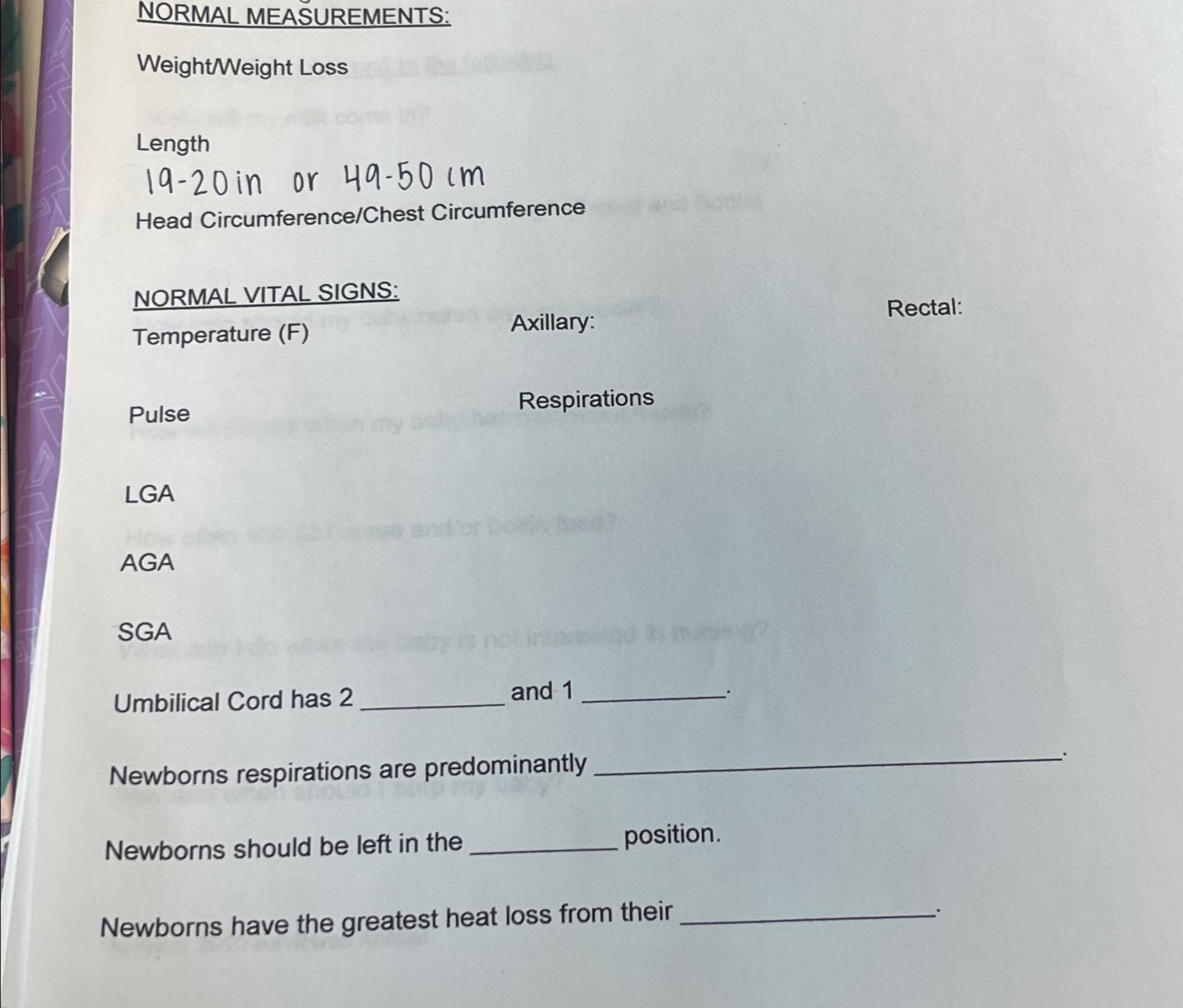 Solved NORMAL NEWBORN MEASUREMENTS:Weight/Weight | Chegg.com