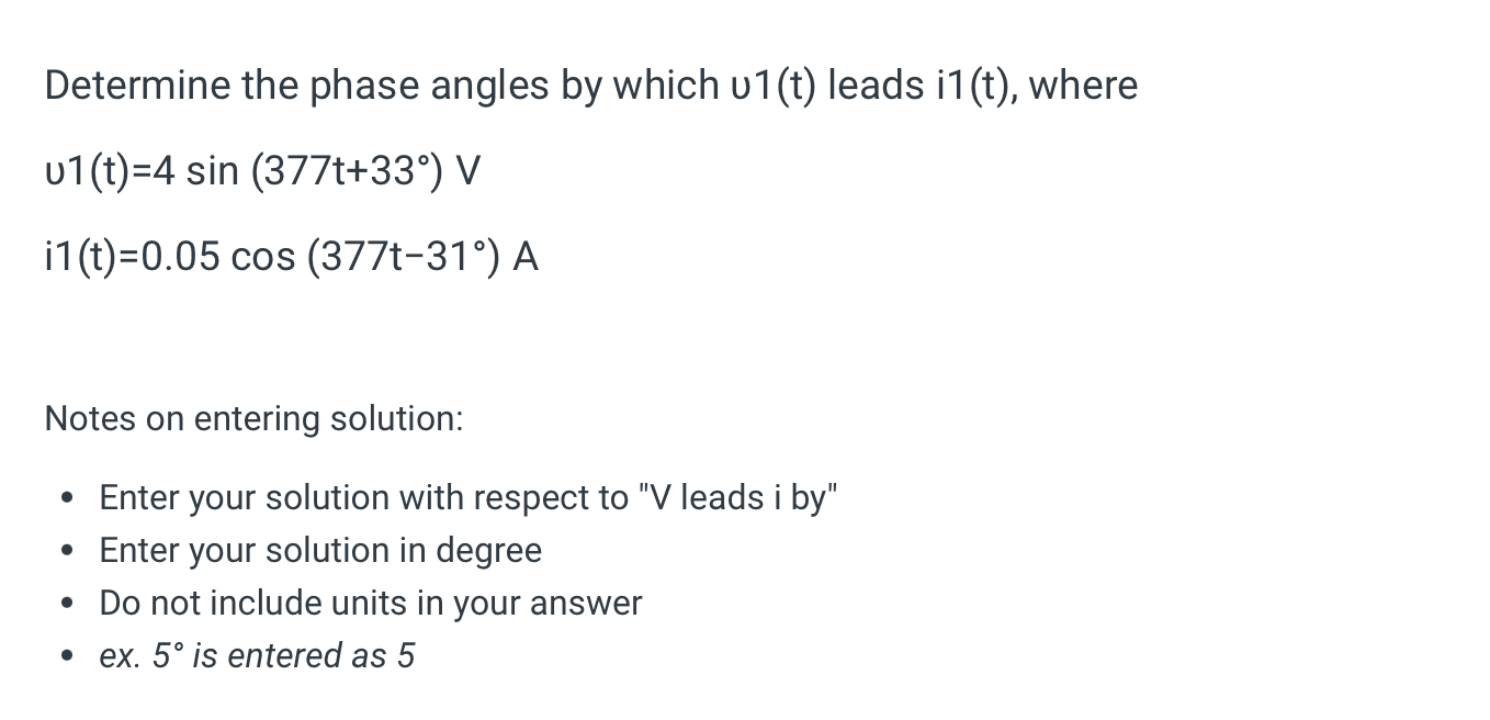 Solved Determine the phase angles by which u1(t) ﻿leads | Chegg.com