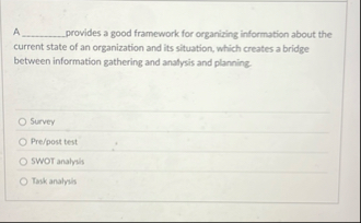 Solved A q, ﻿provides a good framework for organizing | Chegg.com