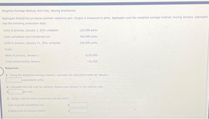 Solved Weighted Average Method, Unit Cost, Valuing | Chegg.com