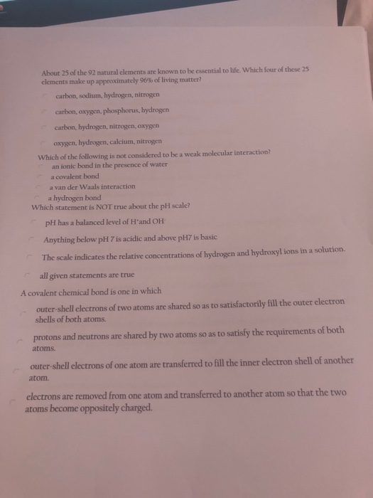 Solved About 25 of the 92 natural elements are known to be | Chegg.com