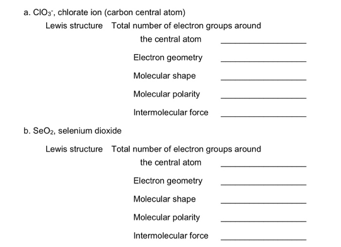 Solved a. CIO3", chlorate ion (carbon central atom) Lewis | Chegg.com