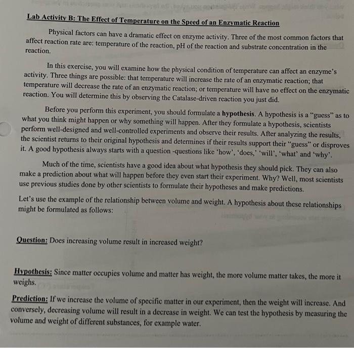 Solved Lab Activity B: The Effect of Temperature on the | Chegg.com