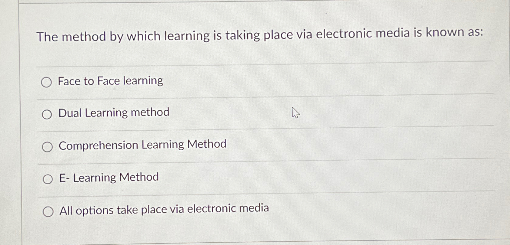 Solved The method by which learning is taking place via | Chegg.com