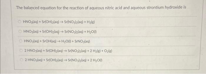Solved The balanced equation for the reaction of aqueous | Chegg.com
