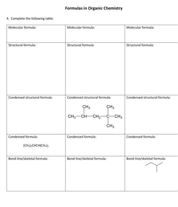 Solved Formulas in Organic Chemistry 4. Complete the | Chegg.com