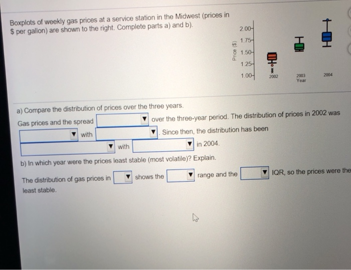 Solved Boxplots of weekly gas prices at a service station in | Chegg.com