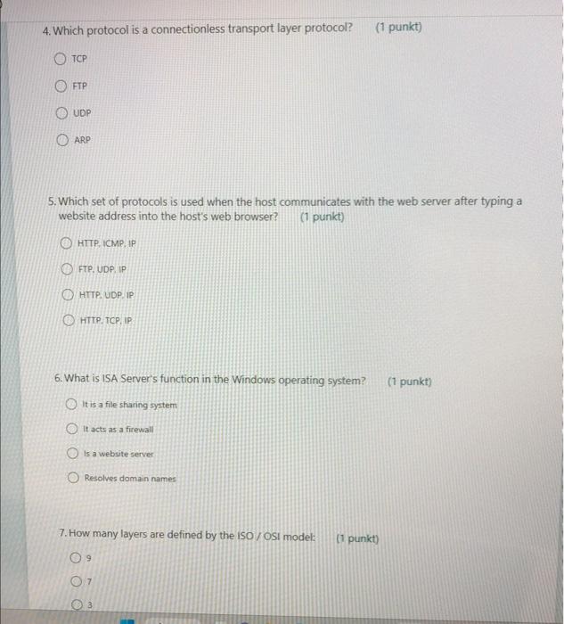 Solved 4. Which protocol is a connectionless transport layer | Chegg.com