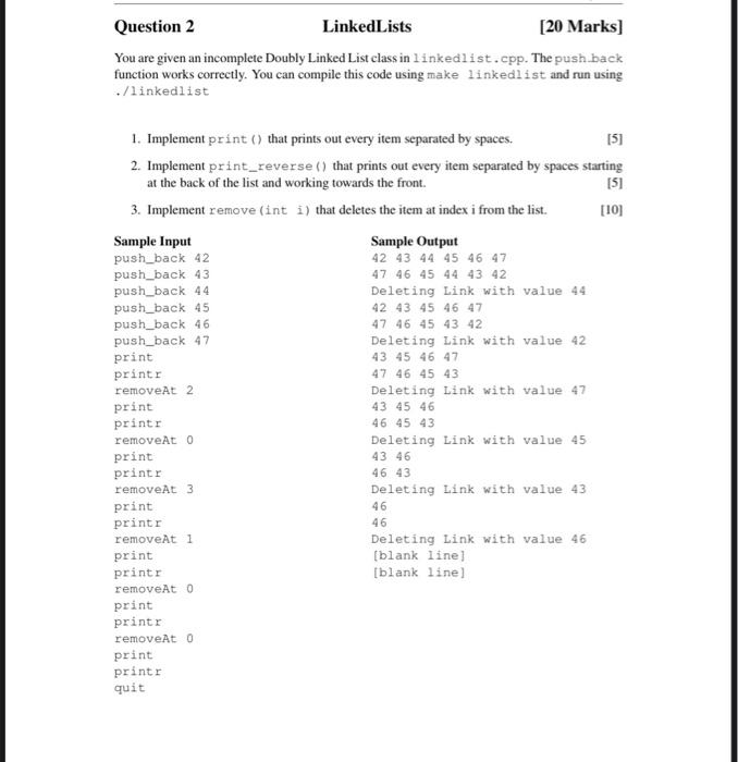 Solved You are given an incomplete Doubly Linked List class | Chegg.com