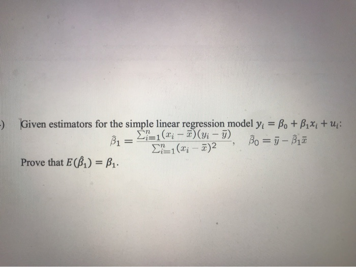 Solved -) Given estimators for the simple linear regression | Chegg.com