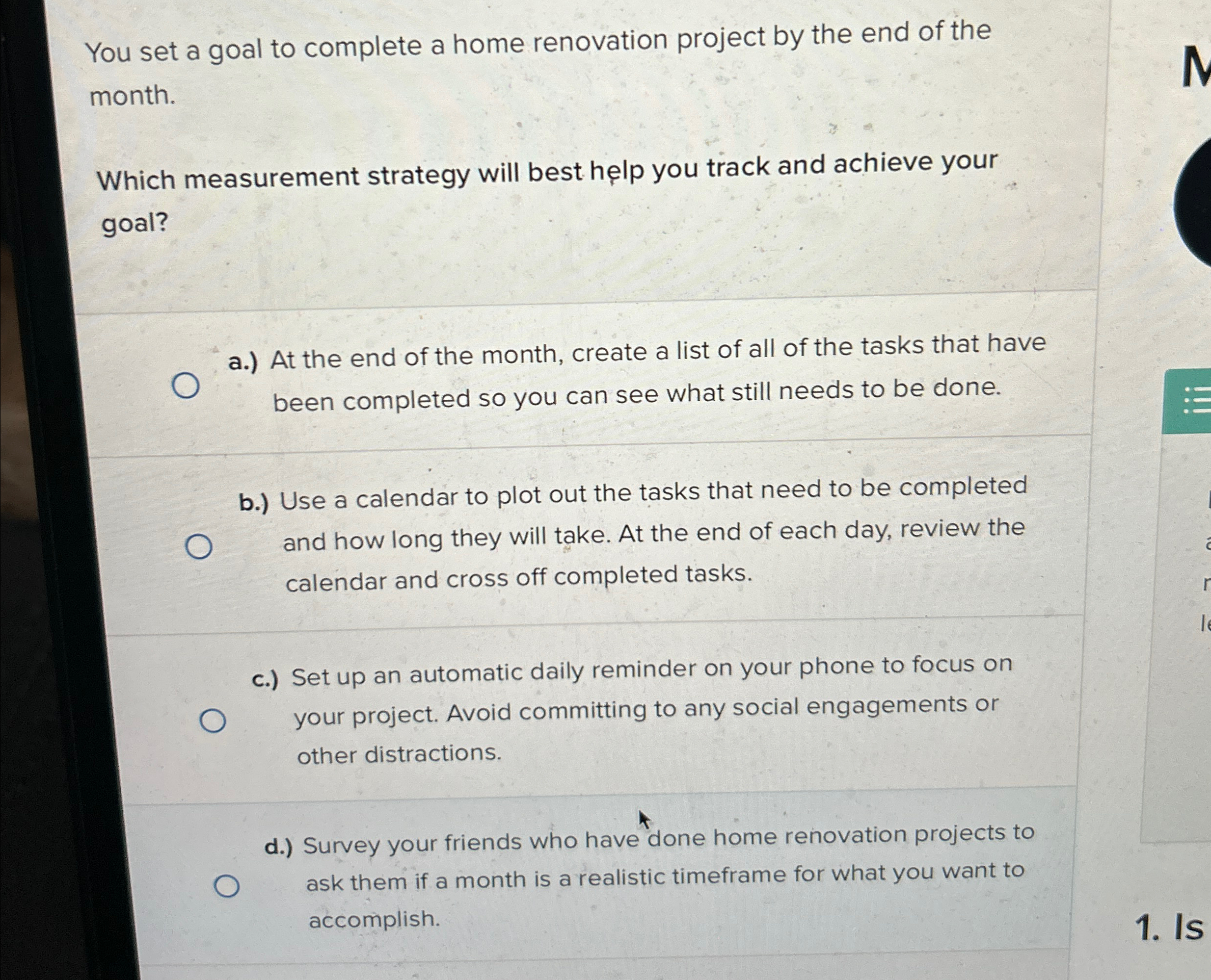 Solved You set a goal to complete a home renovation project | Chegg.com