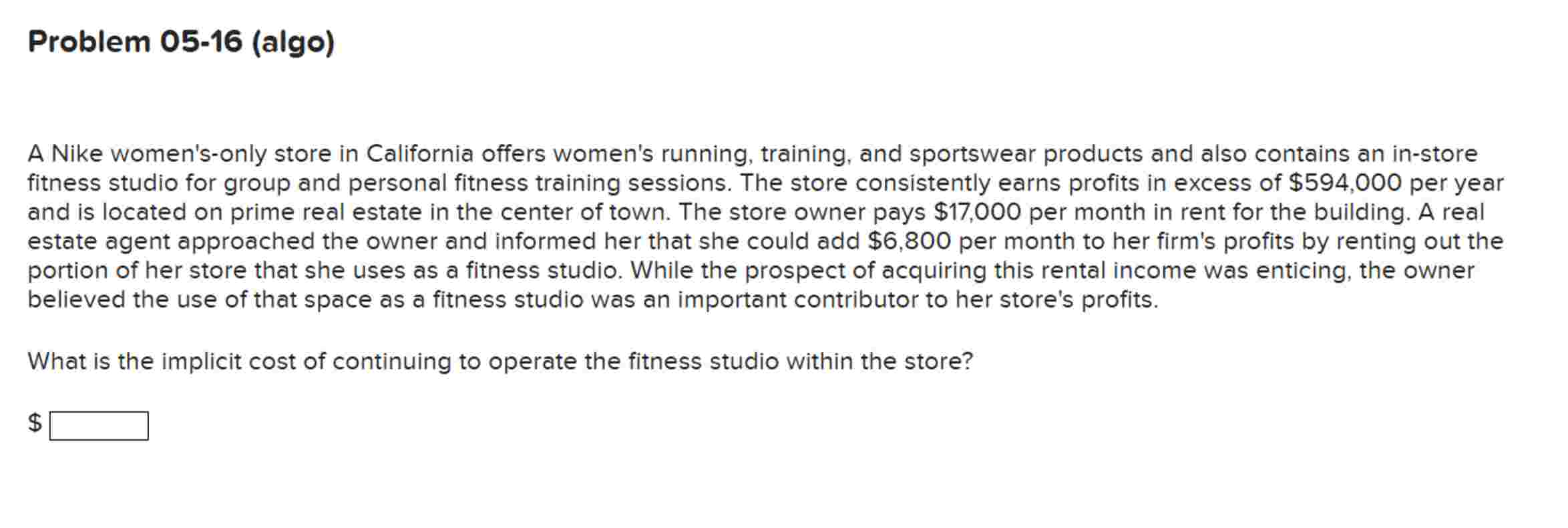 Solved Problem 05-16 (algo) ﻿A Nike women's-only store in | Chegg.com