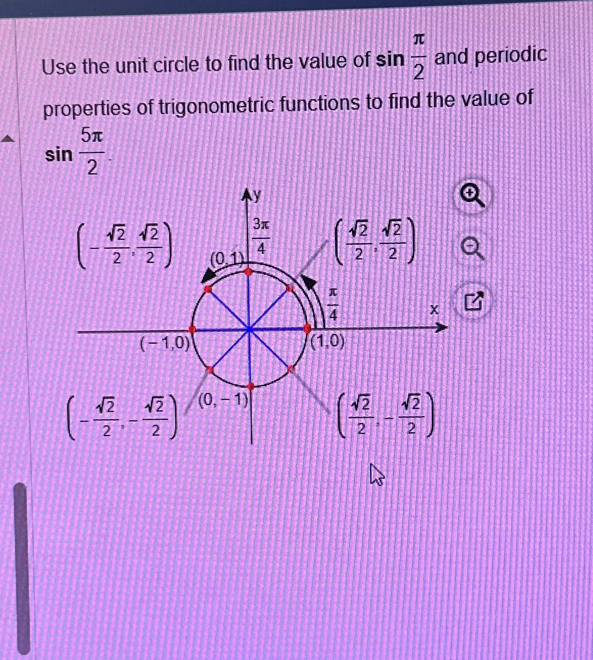 Solved Use the unit circle to find the value of sinπ2 ﻿and | Chegg.com
