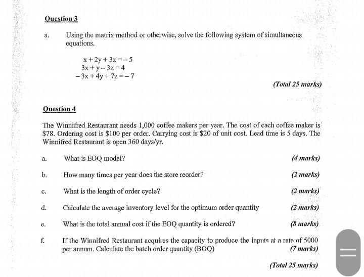Solved Question 3 Using the matrix method or otherwise, | Chegg.com