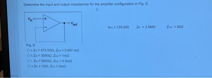 Solved Determine the input and output impedances for the | Chegg.com