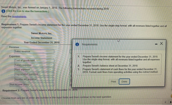 Solved Sweet Motors, Inc. was formed on January 1, 2018. The | Chegg.com