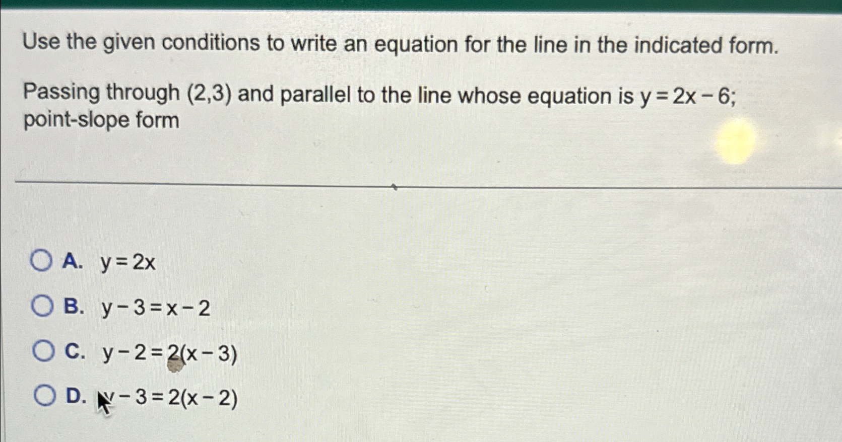 Solved Use the given conditions to write an equation for the | Chegg.com