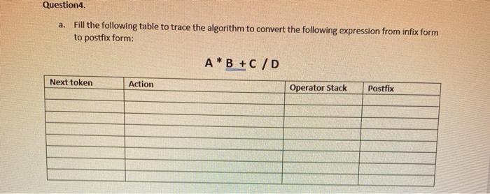 Solved Question4. a. Fill the following table to trace the | Chegg.com Solved Question4. a. Fill the following table to trace the | Chegg.com