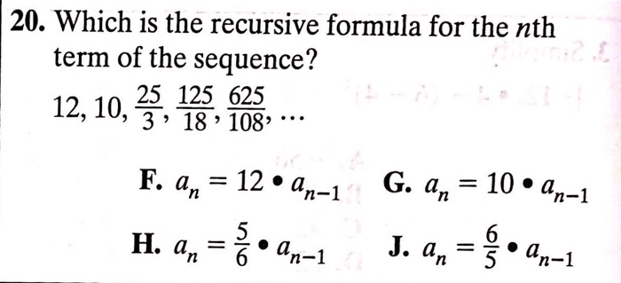 Solved 20. Which is the recursive formula for the nth term | Chegg.com