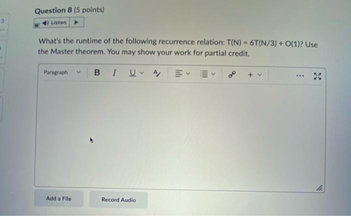 Solved What's the runtime of the following recurrence | Chegg.com
