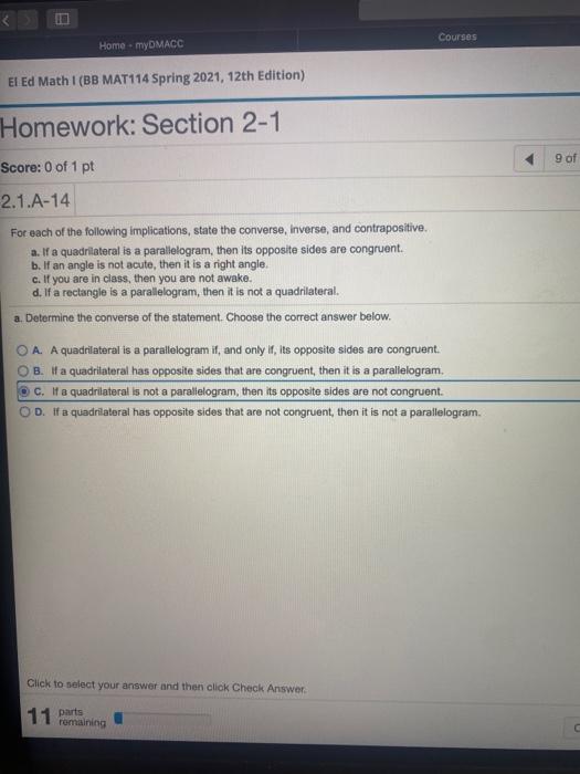 Solved Courses Home - MyDMACC El Ed Math I (BB MAT114 Spring | Chegg.com