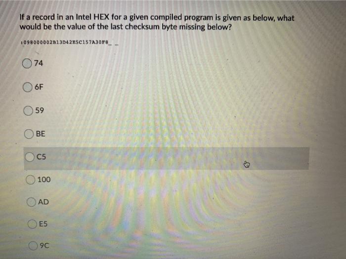 Solved If a record in an Intel HEX for a given compiled | Chegg.com