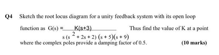 Solved Q4 Sketch the root locus diagram for a unity feedback | Chegg.com