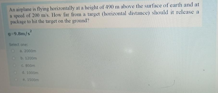 Solved An airplane is flying horizontally at a height of | Chegg.com