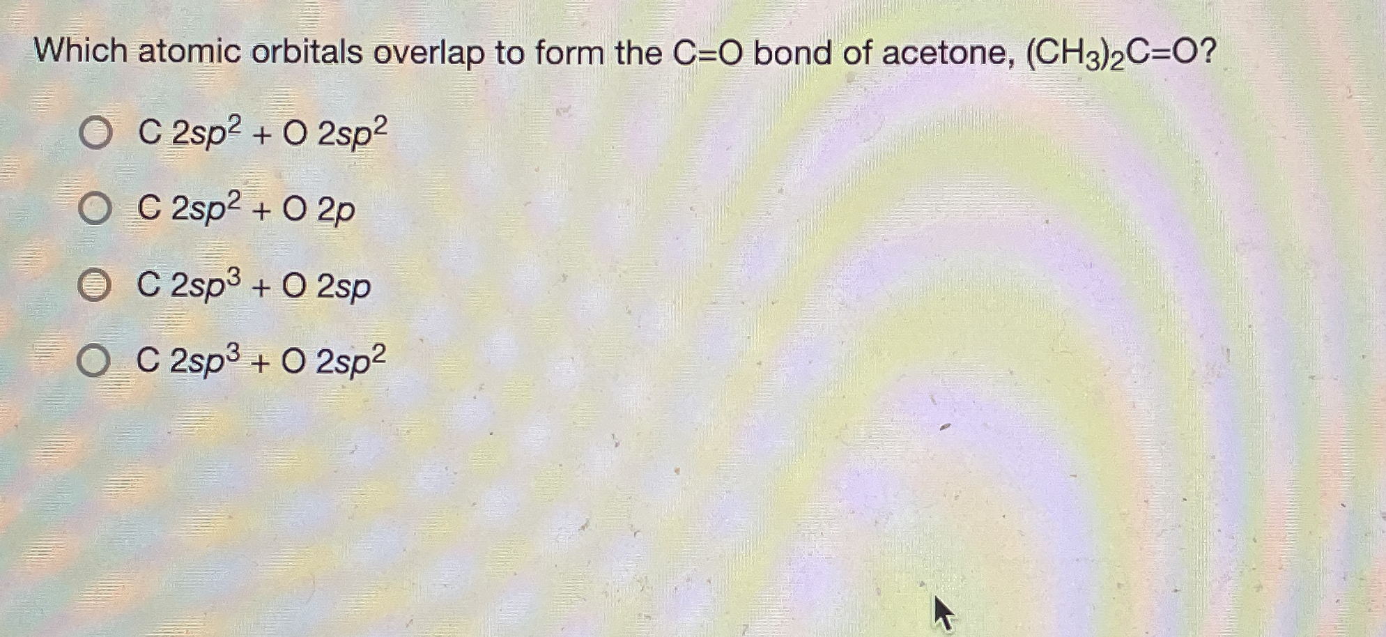 Solved Which atomic orbitals overlap to form the C=O ﻿bond | Chegg.com