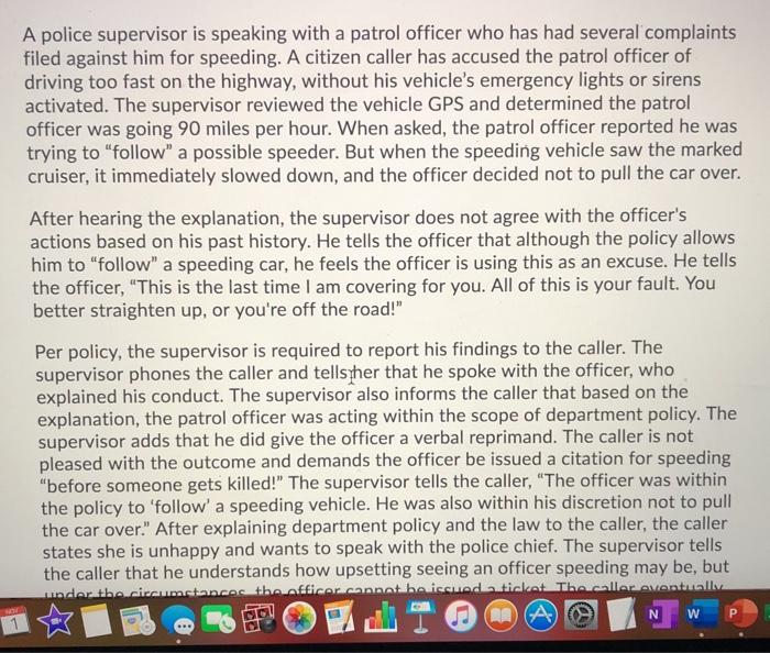 Solved A police supervisor is speaking with a patrol officer | Chegg.com