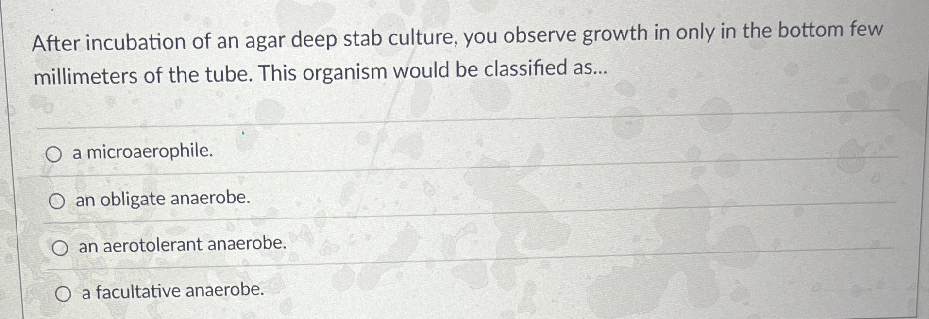 Solved After incubation of an agar deep stab culture, you | Chegg.com