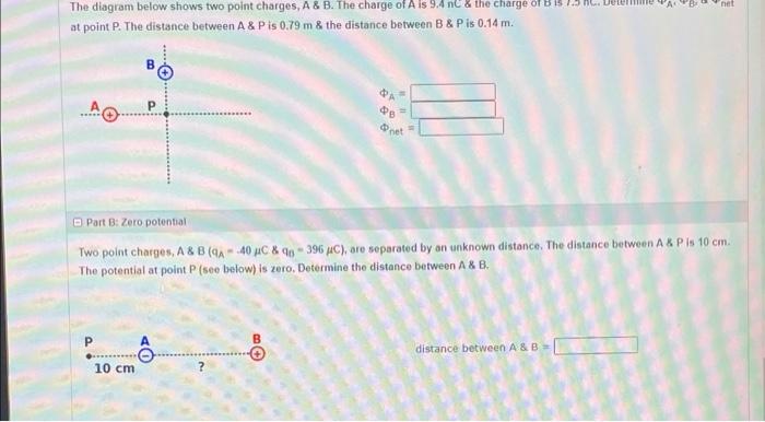 Solved The diagram below shows two point charges, A & B. The | Chegg.com