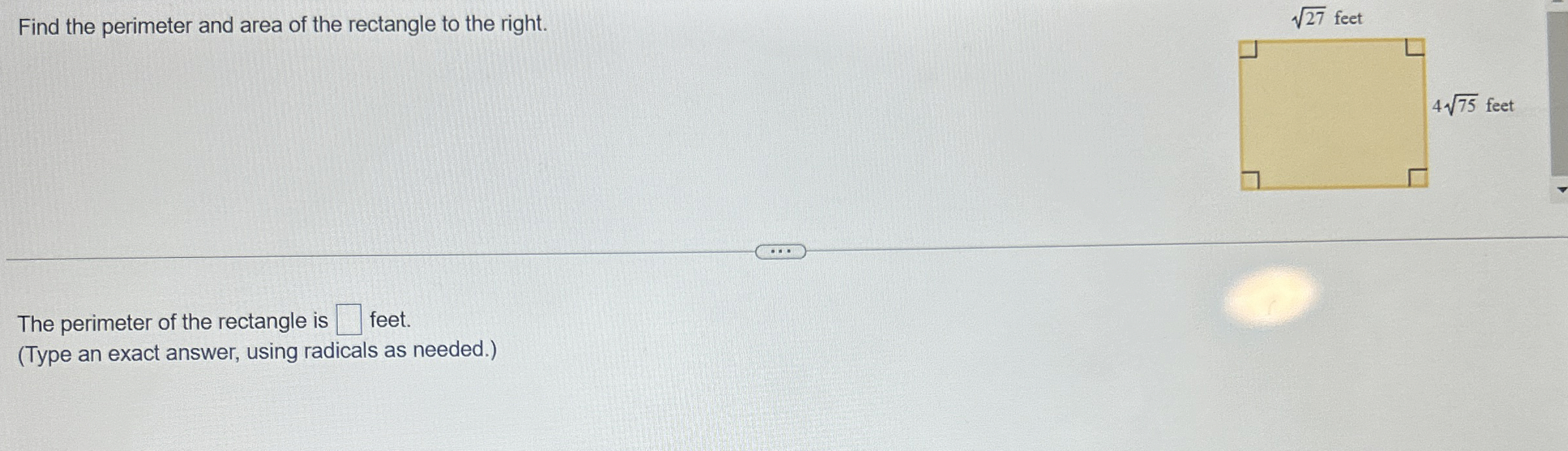 Solved Find the perimeter and area of the rectangle to the | Chegg.com